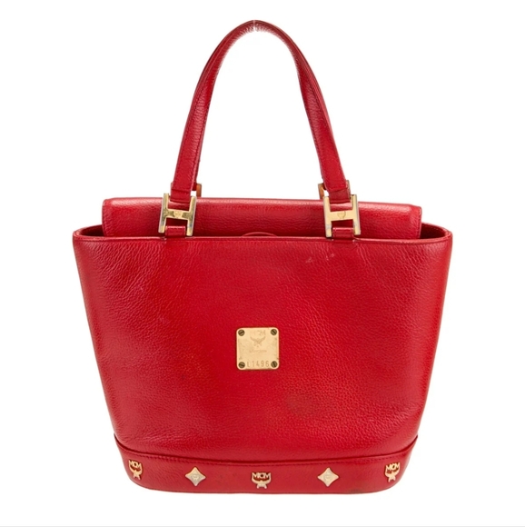 MCM | Bags | Mcm Leather Top Handle Red Bag Authentic | Poshmark